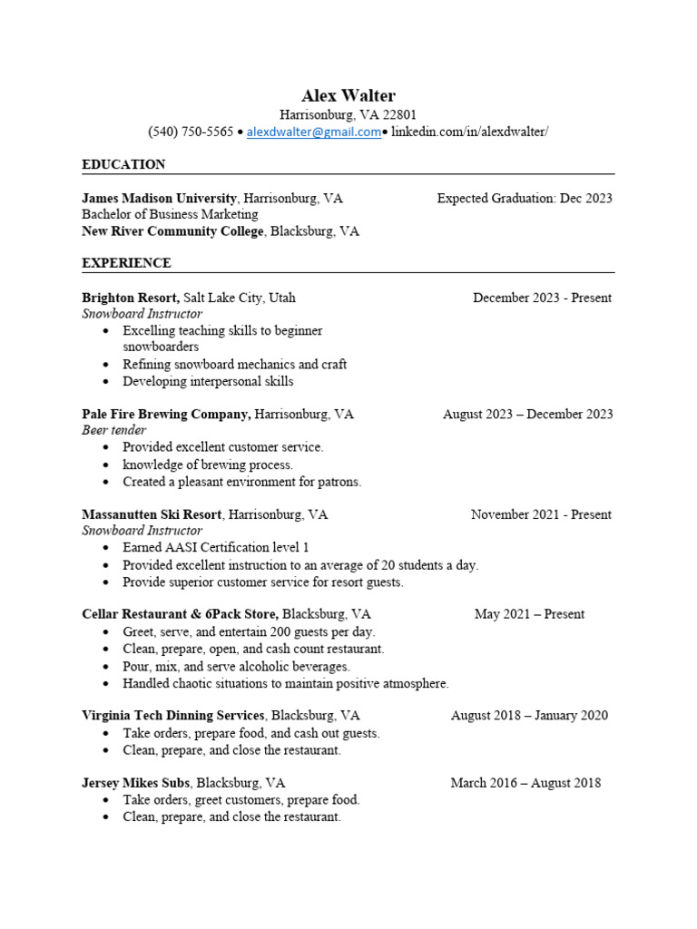 Alex Walter: Snowboard Instructor | PDF