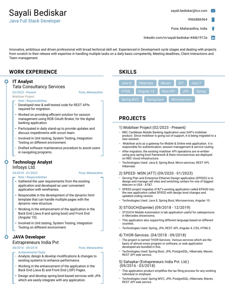 Sayali's Resume | PDF | Spring Framework | Application Software