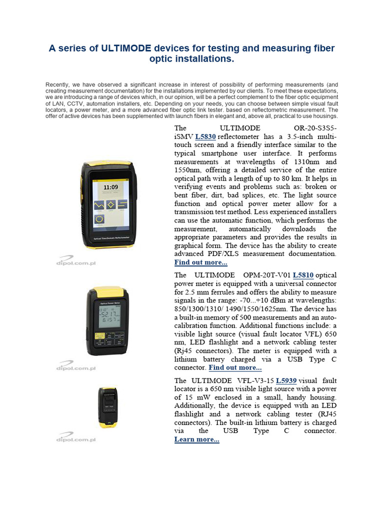 A Series of ULTIMODE Devices For Testing and Measuring Fiber Optic ...