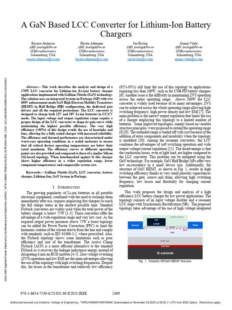 A GaN Based LCC Converter For Lithium-Ion Battery Chargers | PDF ...