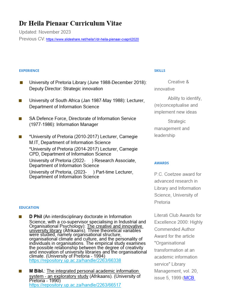 Conv CV November 2023 | PDF | Thesis | Libraries