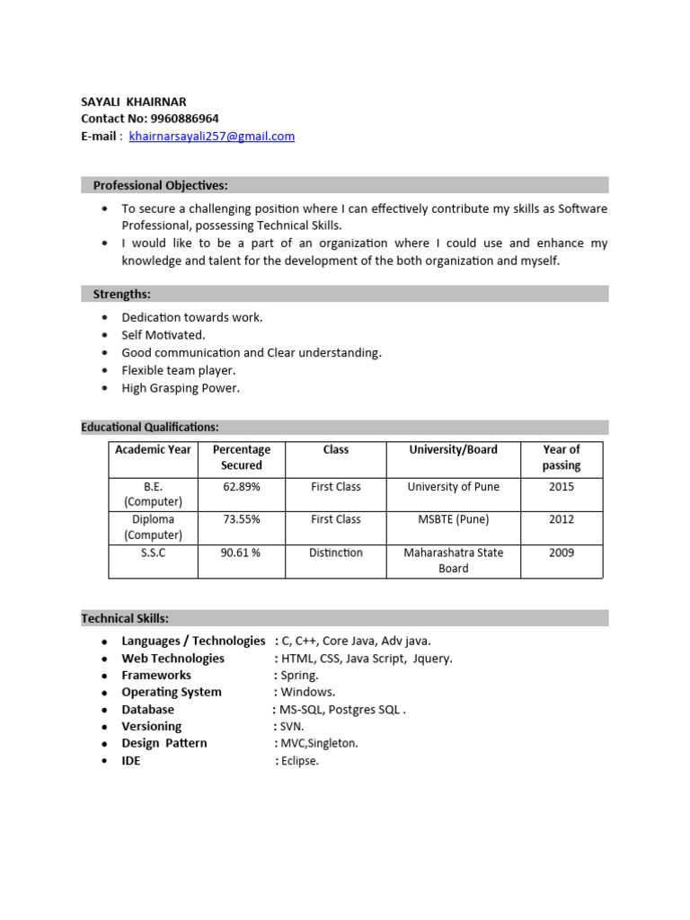 Sayali Khairnar Resume | PDF | Microsoft Sql Server | Application Software
