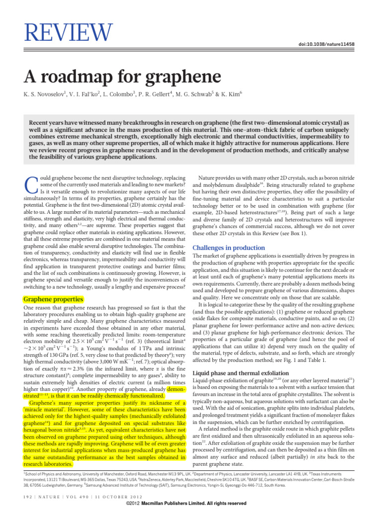 Roadmap For Graphene | PDF | Graphene | Physical Sciences