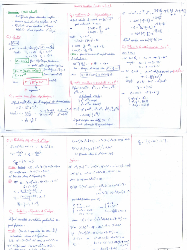 Résumé (Question - Réponse) - Nombre Complexe | PDF