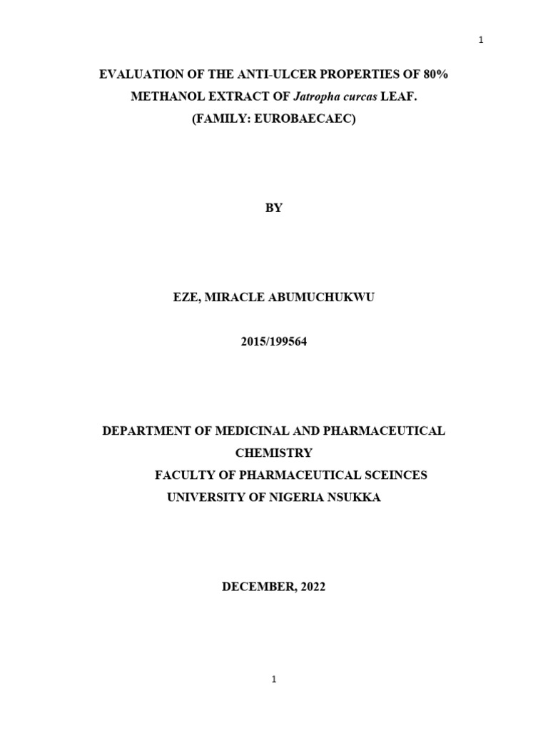Anti-Ulcer Properties of Jatropha curcas Extract | PDF | Stomach | Clinical Medicine