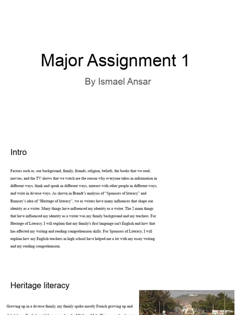 Major Assignment 1 Powerpoint Pdf Literacy Reading Comprehension 