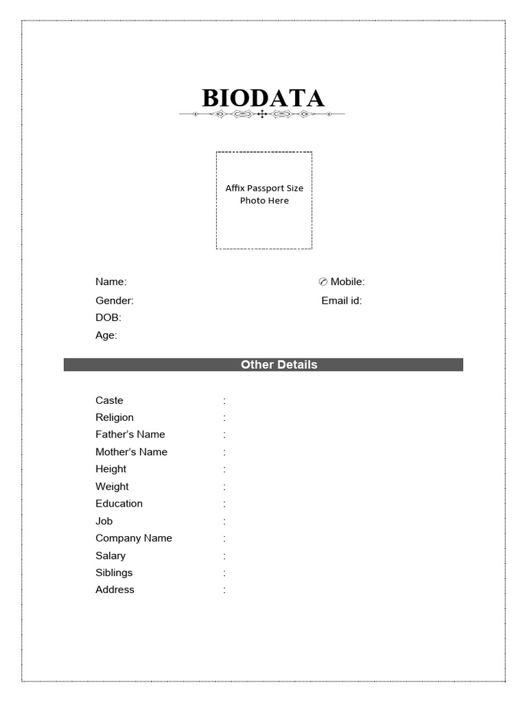 Marriage Biodata Form 3 | PDF