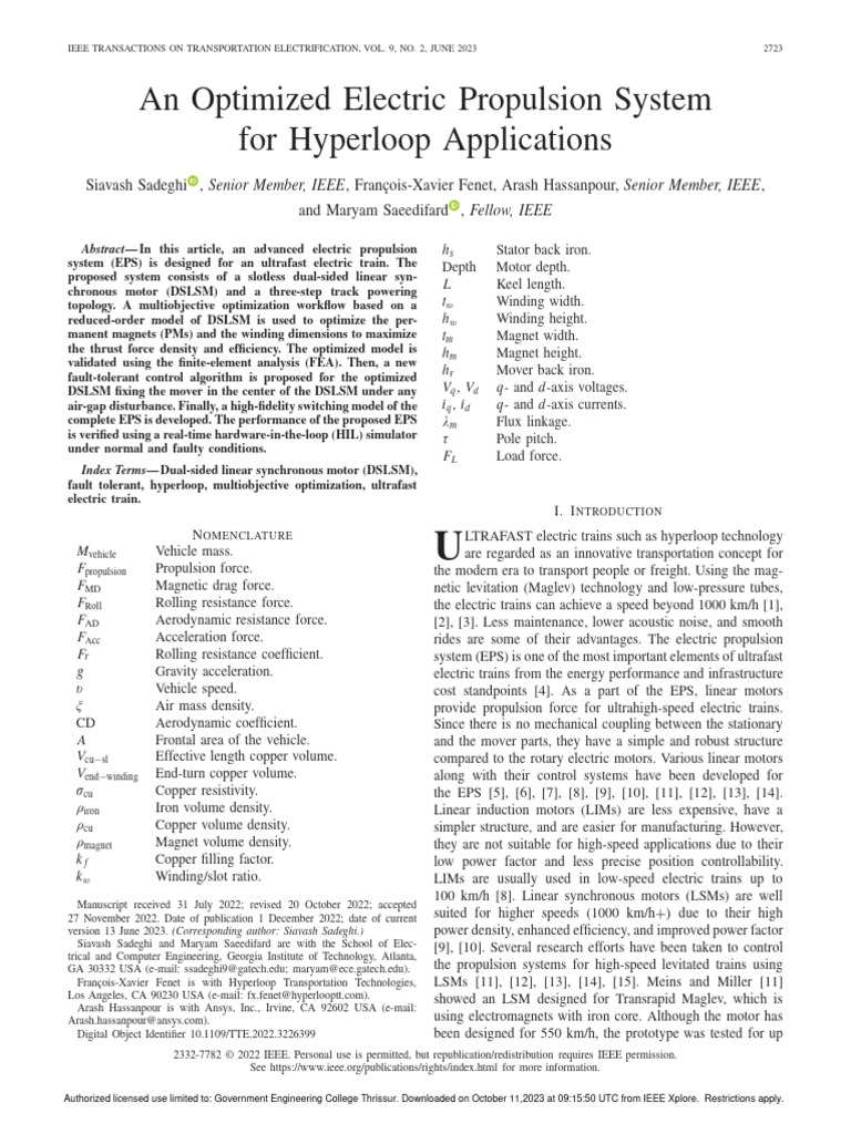 An Optimized Electric Propulsion System For Hyperloop Applications ...