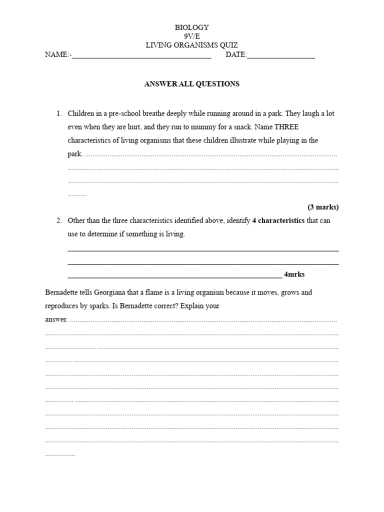 Living Organisms Quiz Overview | PDF