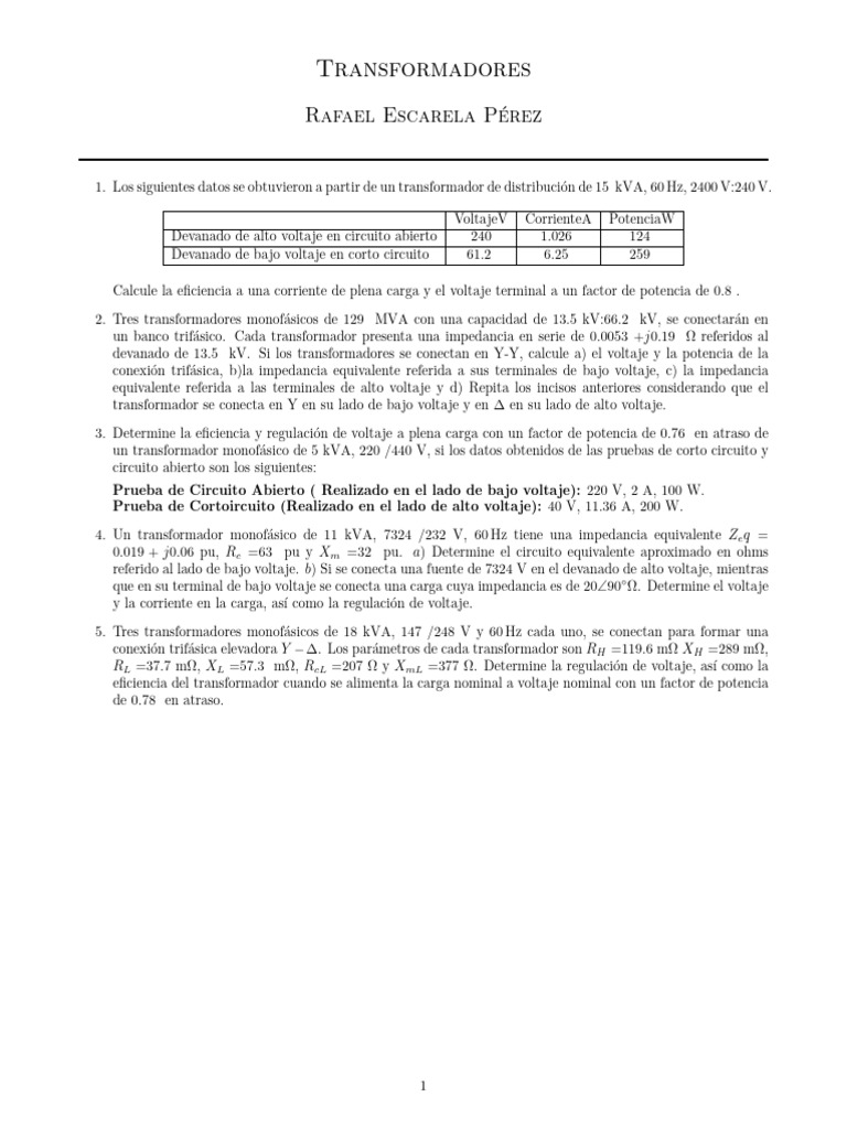 Ejercicio Cap2 Sem4 | PDF | Transformador | Poder (Física)