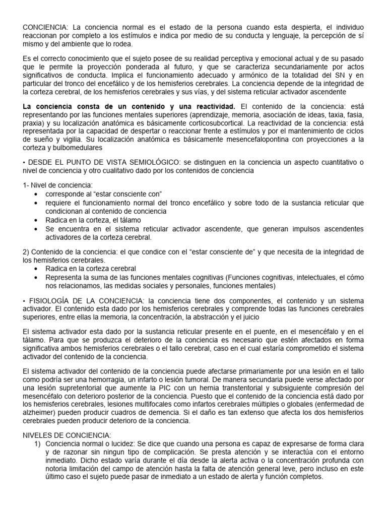 Seminario Sindrome Comatoso | PDF | Conciencia | Coma