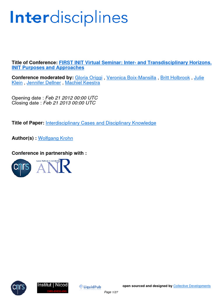 Interdisciplinary Cases and Di | PDF | Interdisciplinarity | Knowledge