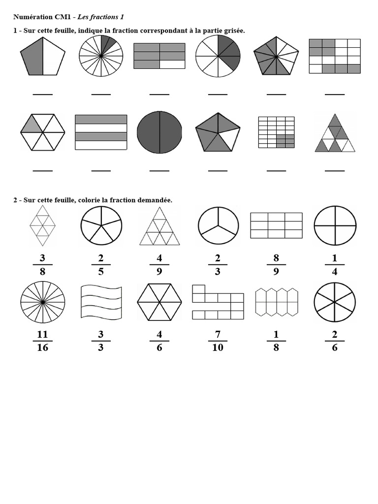 Exercices de fractions CM1 à imprimer | PDF