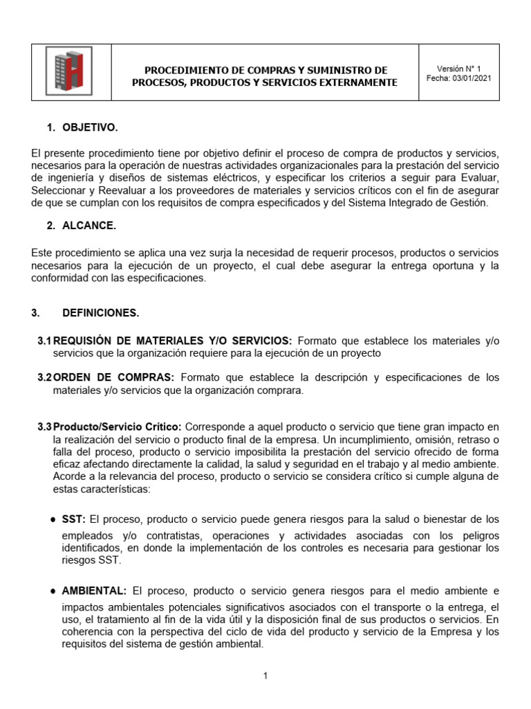 Procedimiento de Compras y Suministros Ingenieria y Diseño Higgins Sas | Descargar gratis PDF ...
