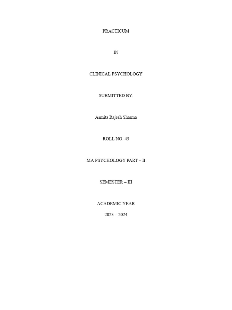 Clinical Psychology Practicum Report | PDF | Psychotherapy | Mental ...