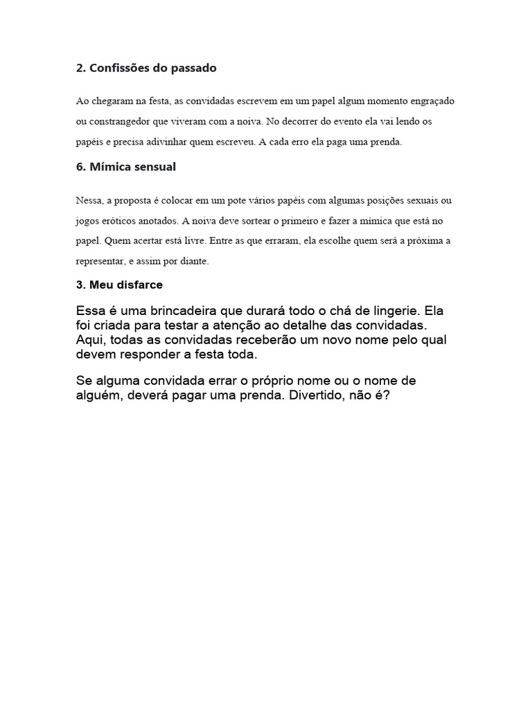 Brincadeiras Divertidas para Chá de Lingerie | PDF | Mistério, Suspense ...