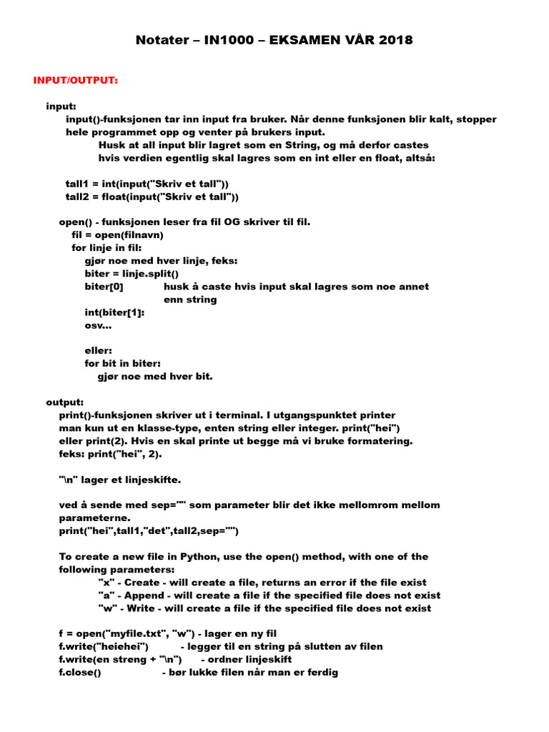 Eksamen In1000 Notater. 2 | PDF