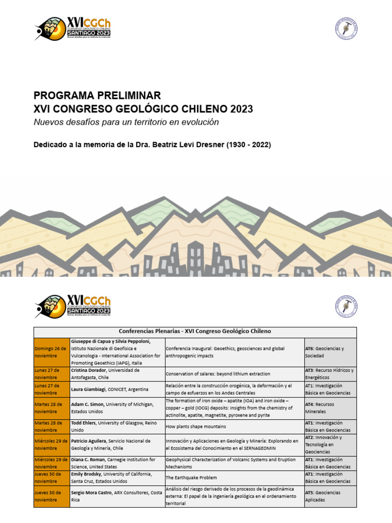 Programa Preliminar Congreso Geológico Chileno 2023 | PDF | Andes | Chile