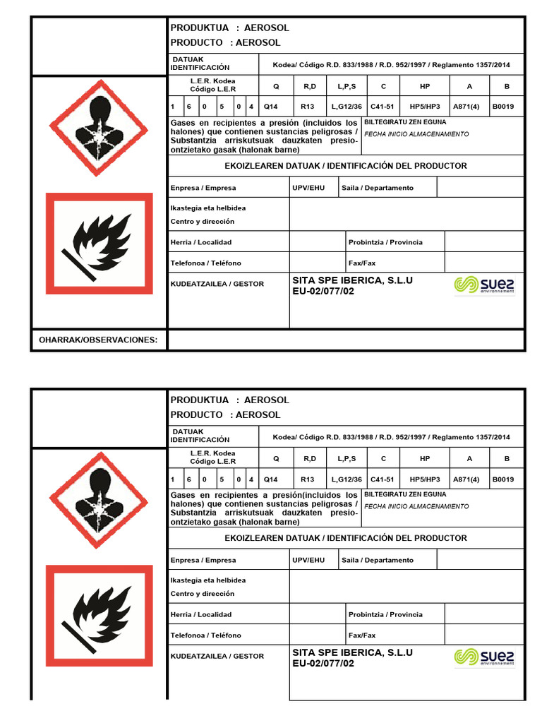 Etiqueta UPV - AEROSOLES | PDF