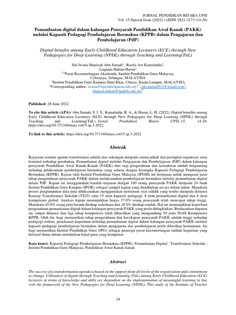 Digital Benefits Among Early Childhood Education Lecturers (Ece) Through New Pedagogies For Deep ...