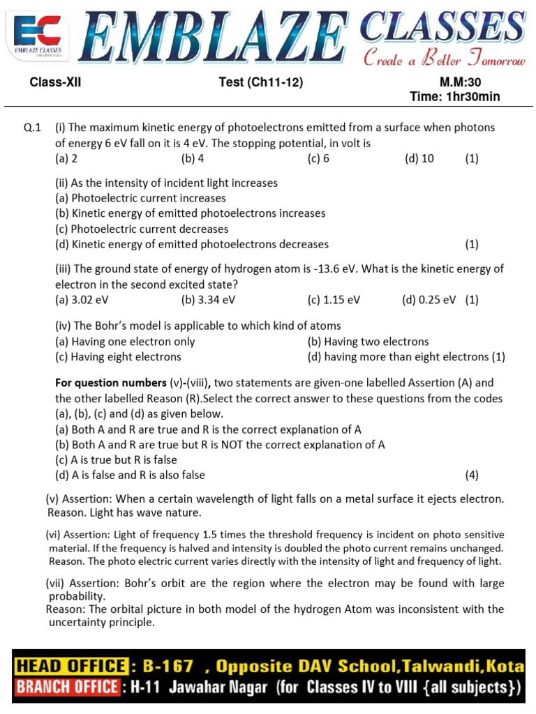 Ch11-12 CBSE 2023 | PDF | Photoelectric Effect | Electron
