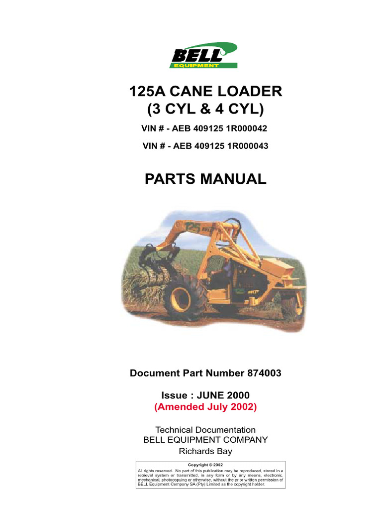 Bell 125A Cane Loader Parts Manual | PDF | Screw | Pascal (Unit)