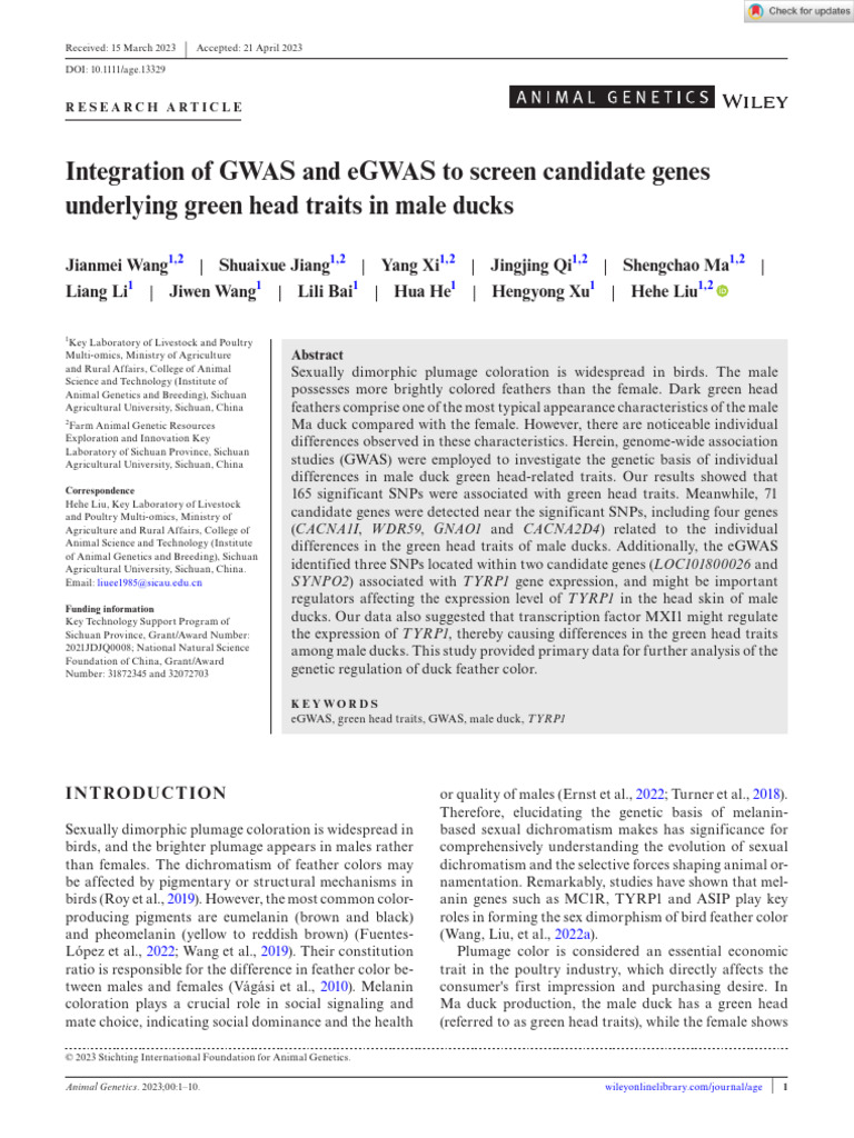 Animal Genetics - 2023 - Wang - Integration of GWAS and EGWAS To Screen Candidate Genes ...