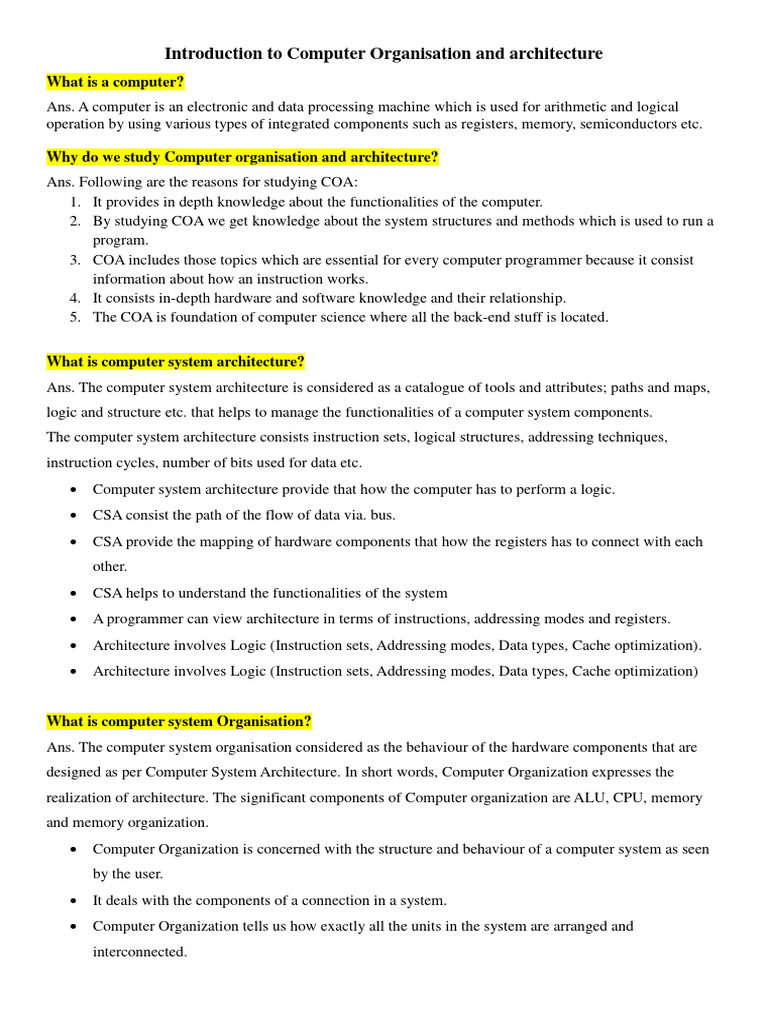 COA 1 Introduction Register Buses | PDF | Computer Data Storage | Input/Output