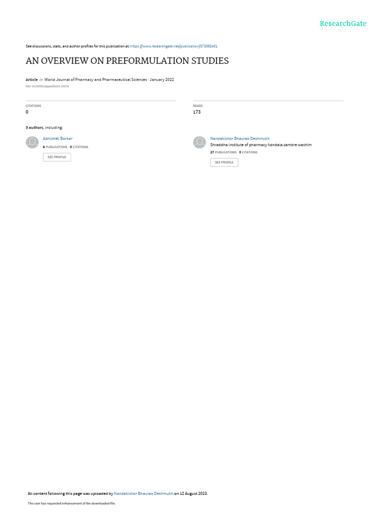 Overview of Preformulation Studies | PDF