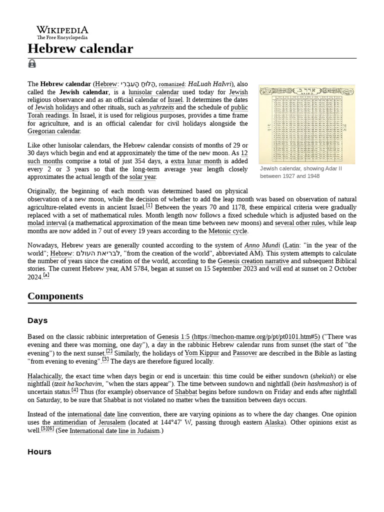 Overview of the Hebrew Calendar | PDF | Hebrew Calendar | Jewish Holidays