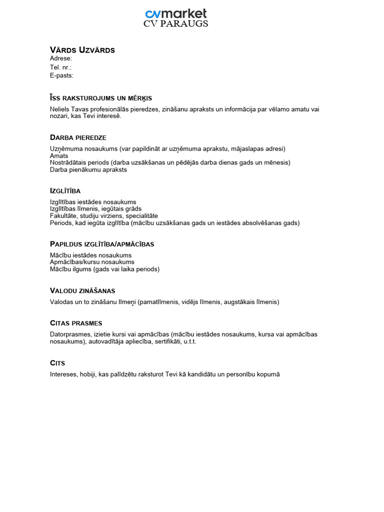 CV Paraugs LV 2023 | PDF