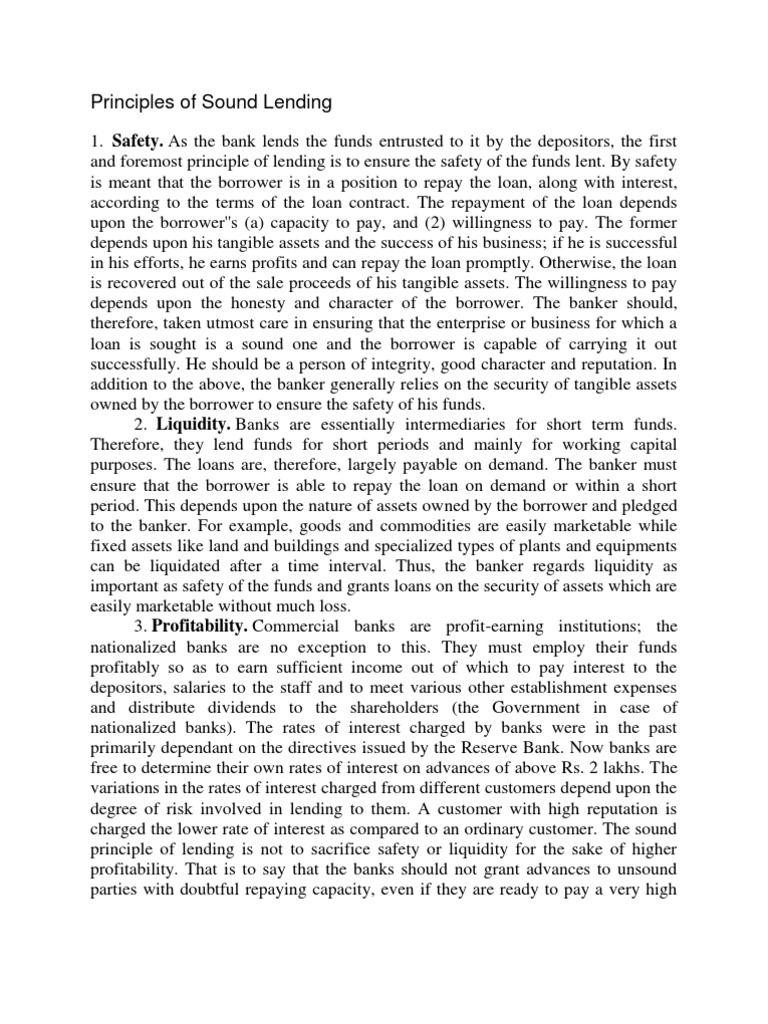Principles of Sound Lending | PDF | Banks | Loans