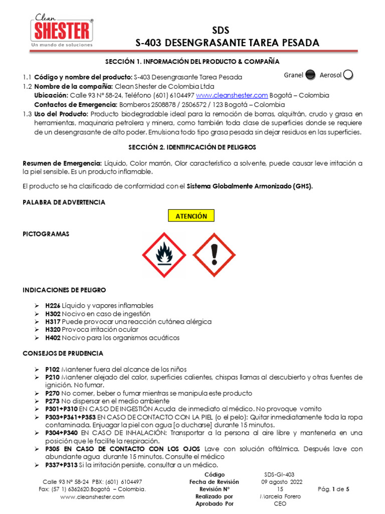 SDS 403 | PDF | Agua | Residuos