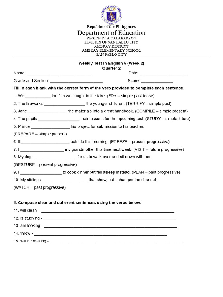 Weekly Test in English Q2 Week 2 | PDF