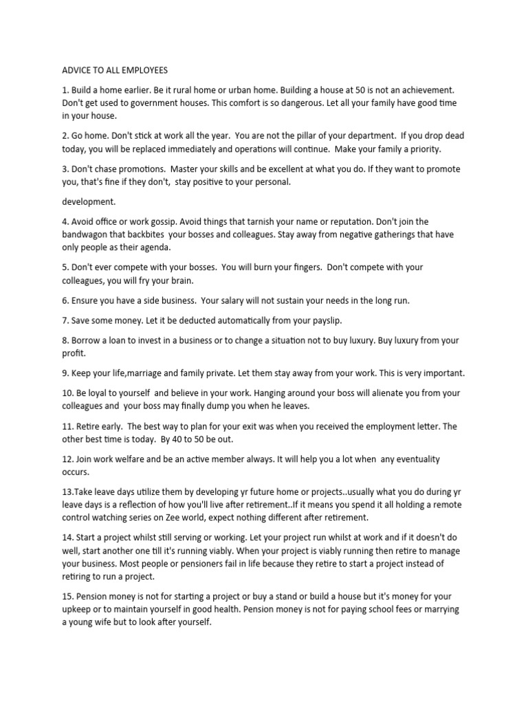 Advice To All Employees | PDF | Economies
