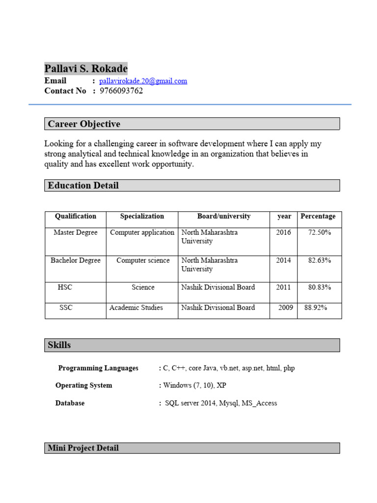 Pallavi Resume | PDF | Microsoft Access | Databases