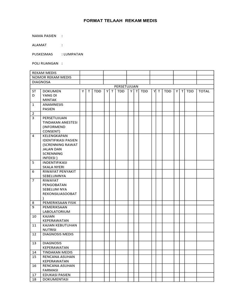 Format Telaah Rekam Medis | PDF