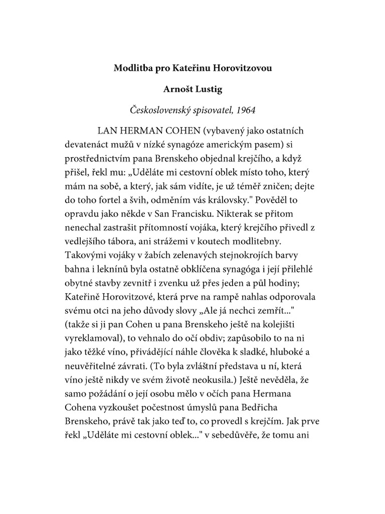 Arno T Lustig Modlitba Pro Kate Inu Horovitzovou Ebook Kompletni | PDF