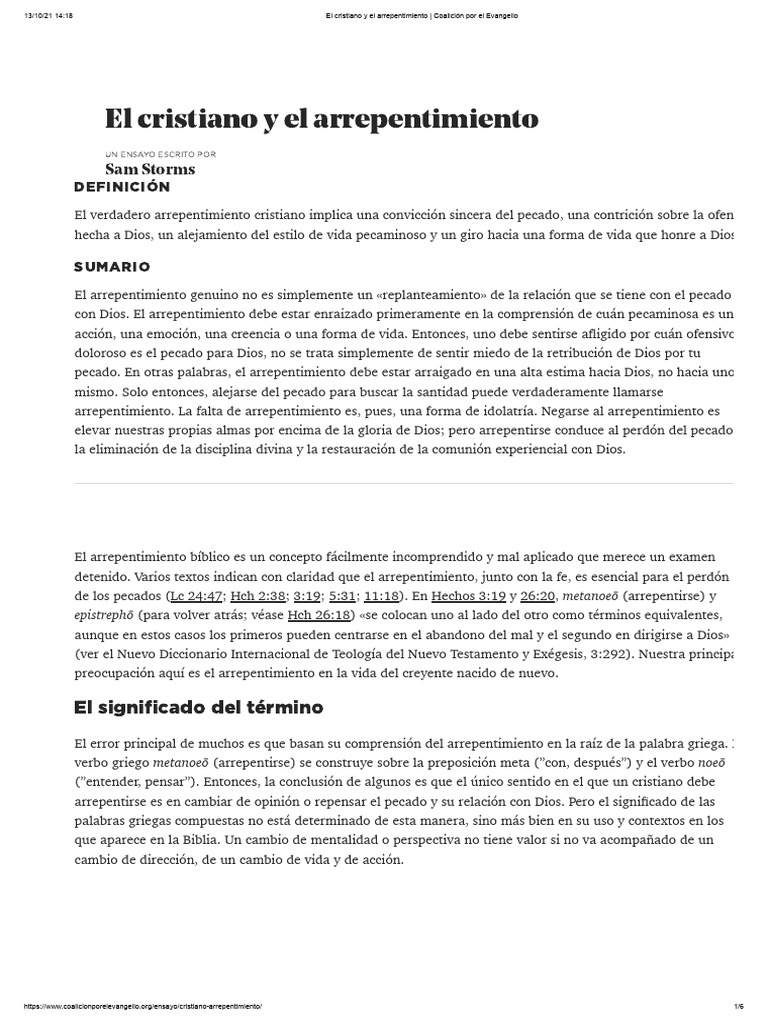 El Cristiano Y El Arrepentimiento Coalición Por El Evangelio