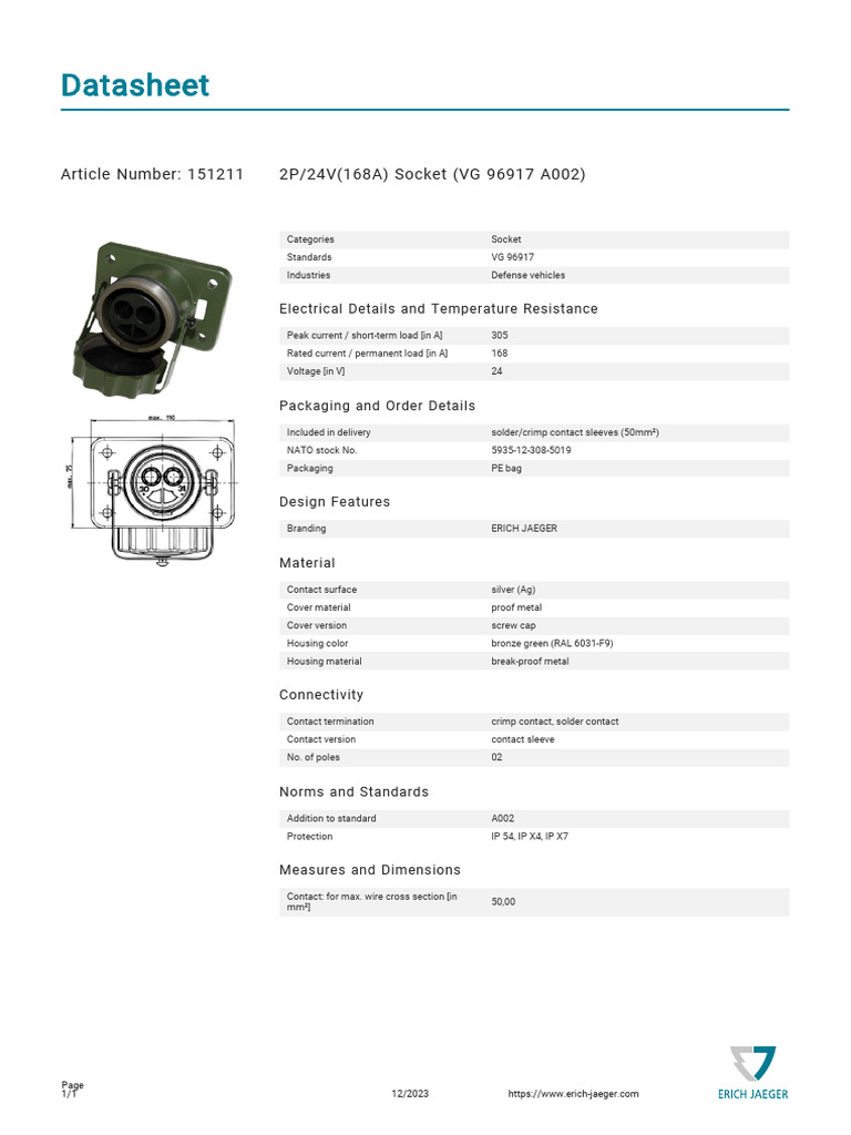 Data Sheet - Jaeger 151211 | PDF