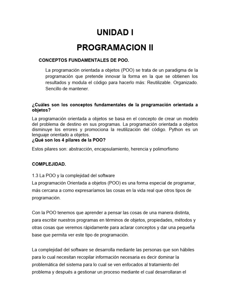 Programacion Unidad I | PDF | Programación orientada a objetos | Objeto (informática)