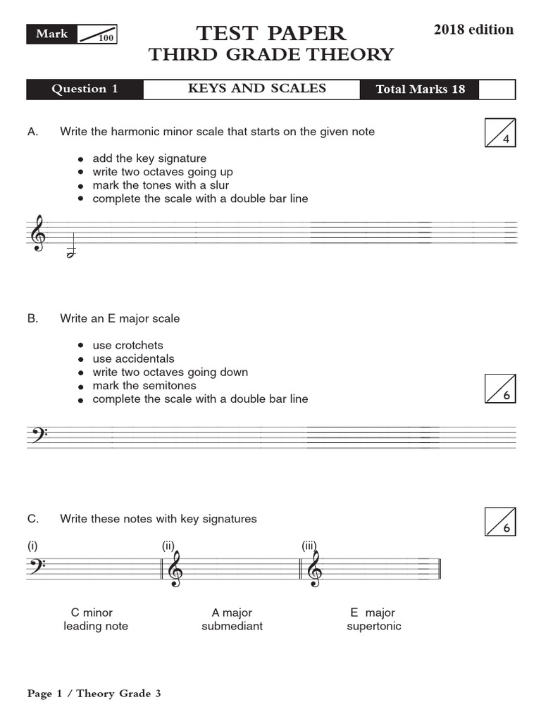 Grade 3 Music Theory Exam Guide | PDF | Scale (Music) | Interval (Music)