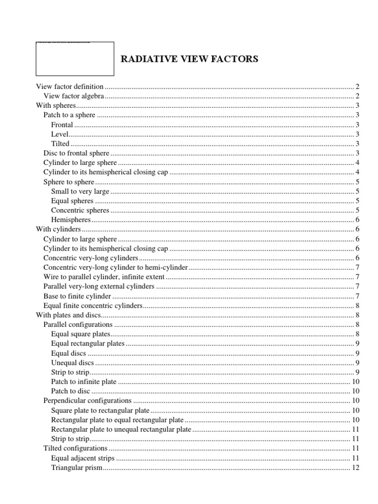 Radiation View Factors | Download Free PDF | Sphere | Rectangle