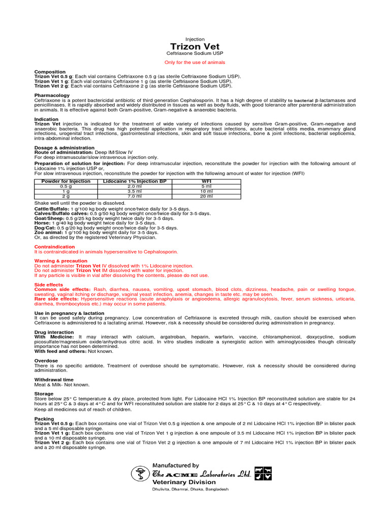 Trizon Vet | PDF | Injection (Medicine) | Clinical Medicine