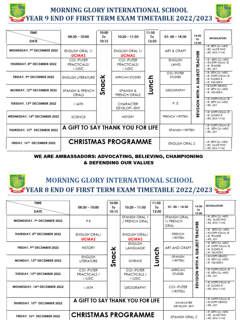 Jhs 2nd Term Exam Timetable | PDF