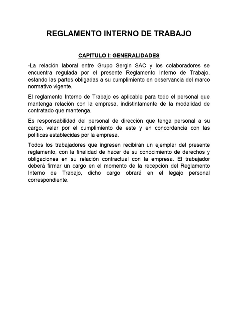 Reglamento Interno de Trabajo | PDF | Derecho laboral | Business