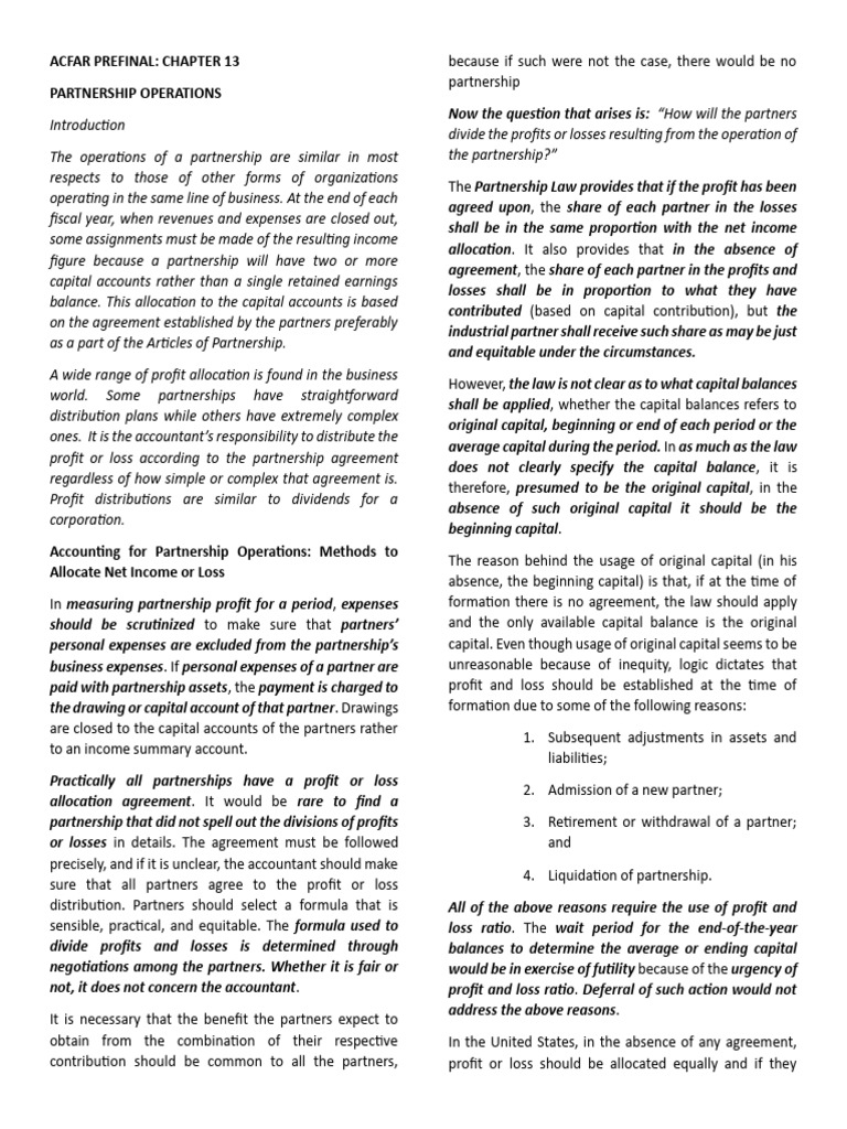 Prefinal Acfar Chapter 13 | PDF | Partnership | Income Statement