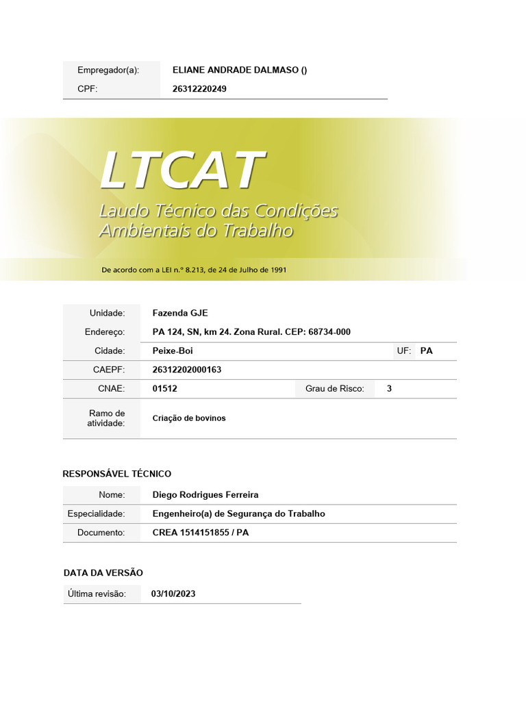 Modelo Laudo LTCAT | Download grátis PDF | Química | Medição