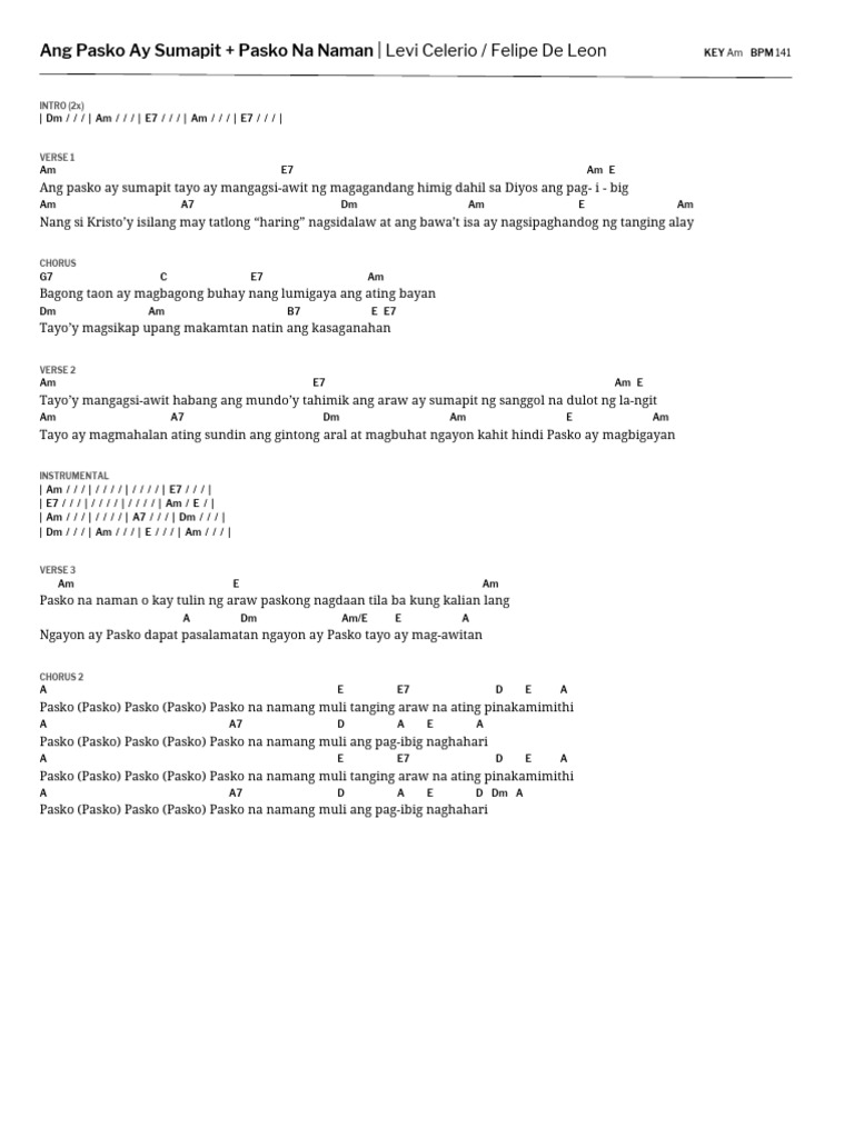 Ang Pasko Ay Sumapit + Pasko Na Naman Chord Chart (Am) (141) - Chord Chart | PDF