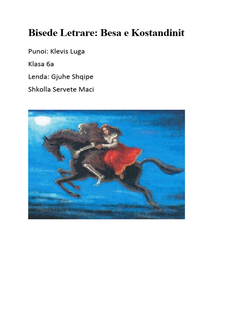 Bisede Letrar1. Besa e Kostandinit, Simestri 2 | PDF